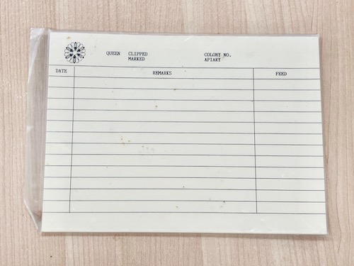 Beehive Inspection Record Card, A5
